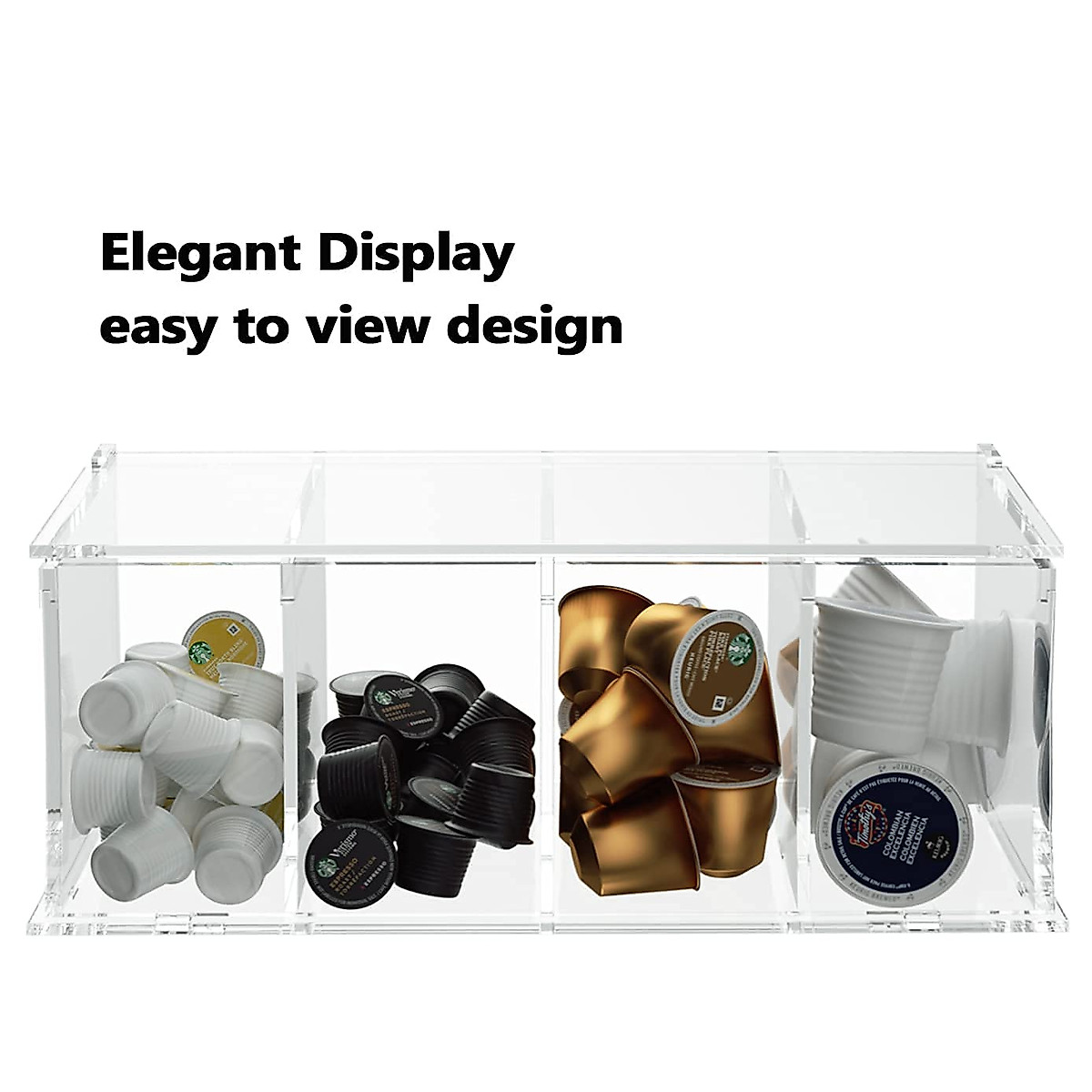 Coffee Capsule Holder Acrylic Box K Cup Holder Coffee Pod Storage Clear 4 Compartment with Lid Organizer Coffee Bar Accessories