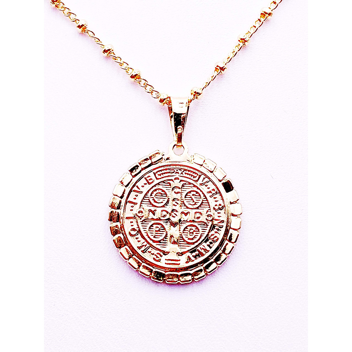 18K Gold Plated Saint Benedict Pendant Necklace for Women Religious Jewelry