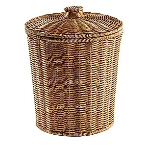 Tofficu Plastic woven wastebasket Woven Storage Baskets with Lid Laundry Basket Paper Waste Basket Garbage Container Bin for Home desktop garbage bin Office rattan storage basket