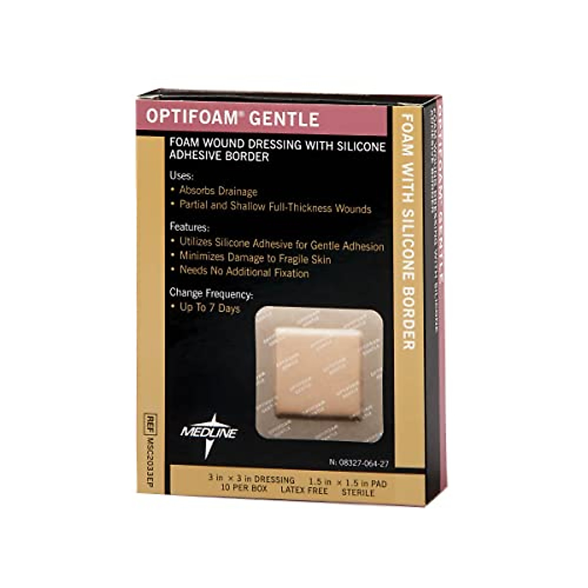 Medline Optifoam Gentle Border Adhesive Dressings, 3 x 3 (Pack of 10) Packaging may vary