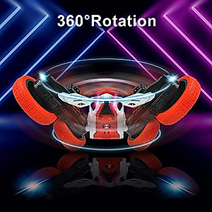 RC Stunt Car for Kids - OWNONE Double Side Remote Control Car for Boys, 360°Flips Rotating Stunt Car with LED Lights, 4WD 2.4Ghz Rechargeable Stunt Remote Control Car Toy (Red)