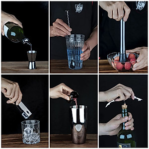 VG Cocktail Shaker Set Bartender kit with Stand, Cocktail Kit Bar Tools Set for Drink Mixer, Bar Cart Accessories for The Home Bar Set (Black)