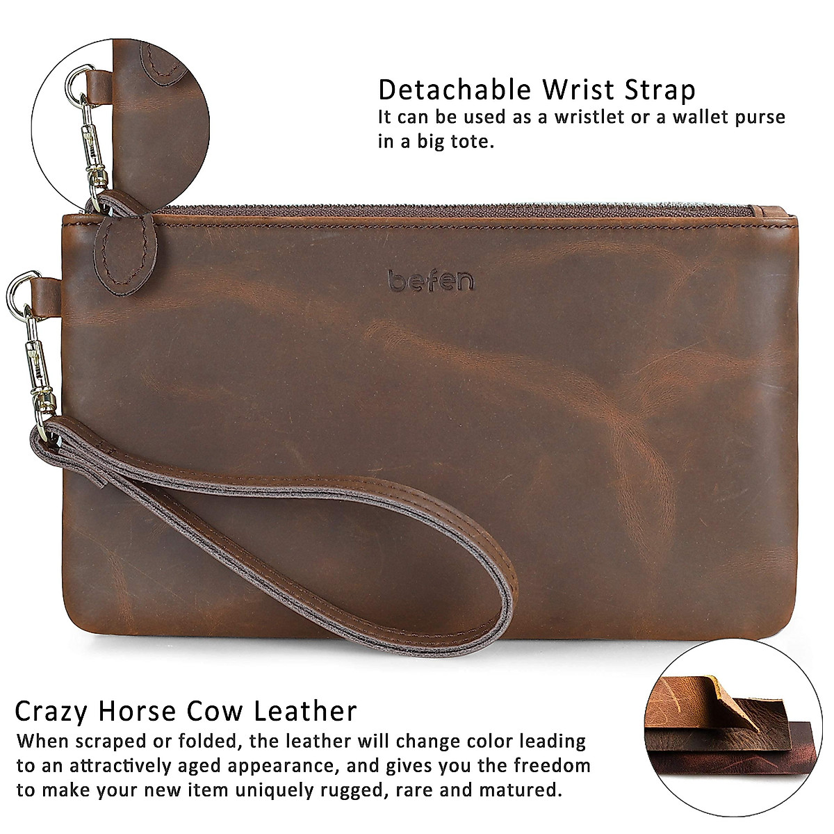 befen Vintage Brown Small Wristlet Crossbody Clutch Purse with Vintage Brown Wristlet Clutch Wallet for Women