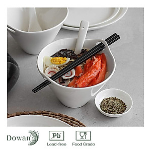 DOWAN Ramen Bowls Set of 2, Japanese Noodle Bowls with Chopsticks and Spoons, 20 Ounce Deep Pho Bowls, White Kitchen Bowls for Ramen, Soup, Dishwasher & Microwave