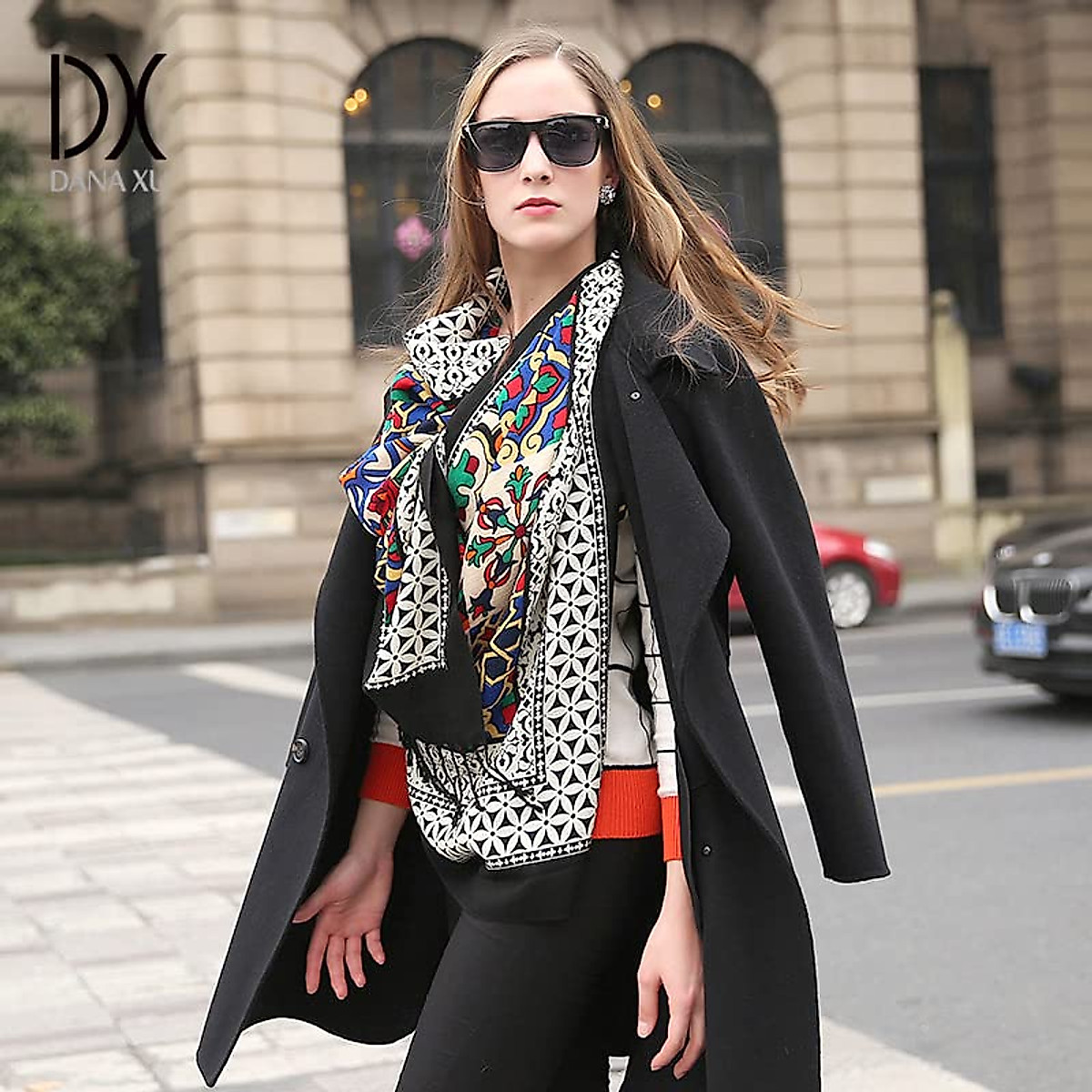 DANA XU 100% Pure Merino Wool Poncho Winter Large Scarf Pashmina Shawl Bandana Neck Wrap For Women