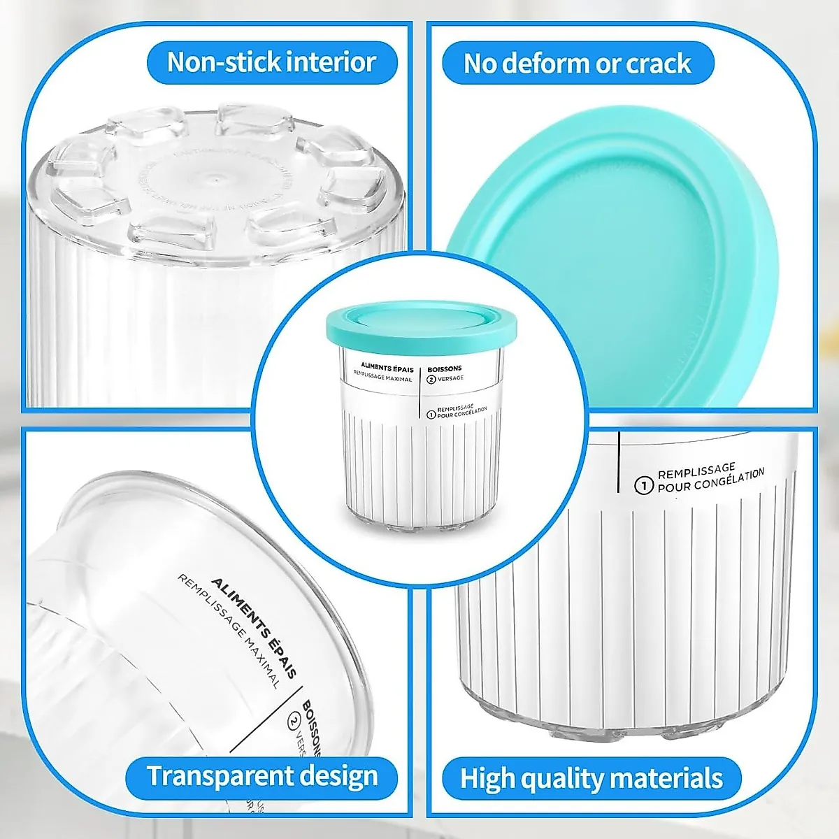 Mellonari Creami Pints for Ninja with Lids, 4 Packs, 24 oz Compatible with NC-500 & NC501, Pink-Yellow-Blue-Green, MNJ-796