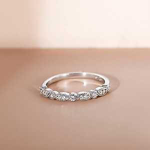 EAMTI 925 Sterling Silver Wedding Band for Women Cubic Zirconia Marquise & Round Milgrain Half Eternity Stackable Ring Size 6