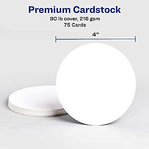 Avery Round Cards with Sure Feed Technology, 4" Diameter, Matte White, 75 Round Cards Total, Print-to-the-Edge, Laser/Inkjet Printable Cards (35007)