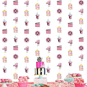 Pink Movie Night Decorations Movie Night Streamers Movie Theme Hanging Decorations Pink Girl Movie Night Birthday Party Supplies Popcorn Camera Movie Theater Decorations for Birthday Bridal Shower