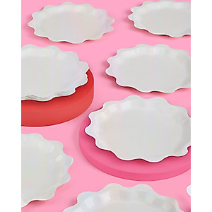 xo, Fetti White Shimmer Wavy Foil Plates - 25 pcs | Bachelorette Decorations, Happy Birthday Party, Baby Shower, Cute Disposable Tableware, 21st Bday Supplies, Bridal Shower, Engagement