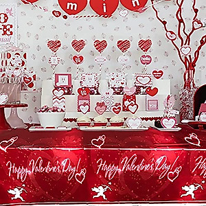 Valentines Day Tablecloth Party Decorations, Red Love Rectangle Table Covers, Premium Plastic Disposable Heart Tablecovers, Happy Valentine's Day Table Decorations 71X54 inches