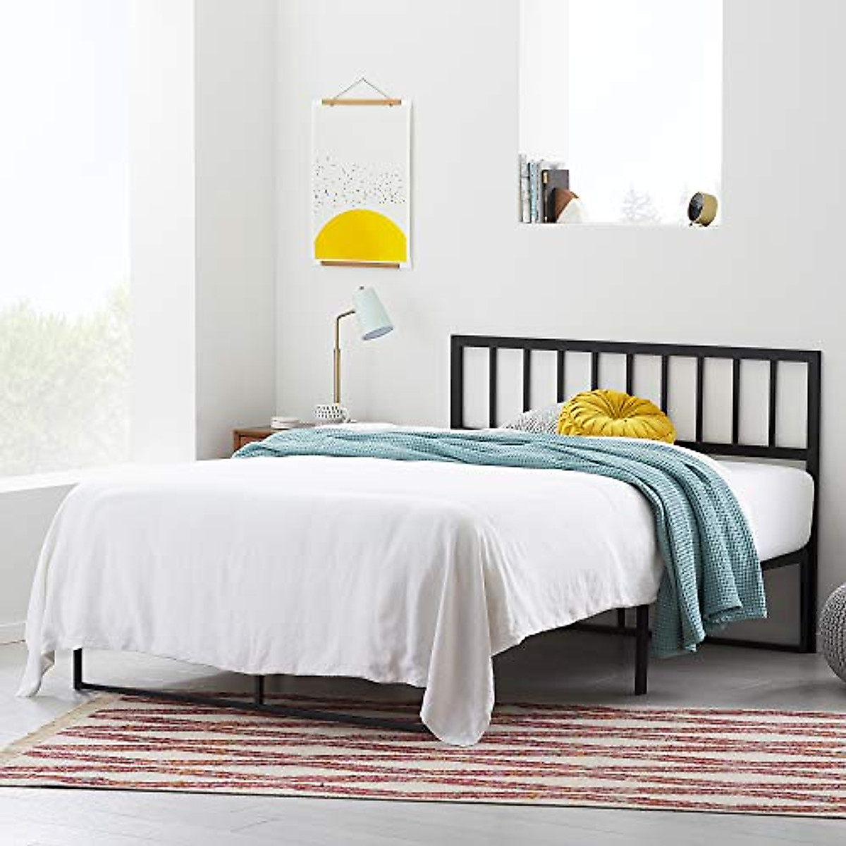 Linenspa Black Decorative Metal Steel Construction- Vertical Bar Design-40 Inches Tall Headboard, Queen