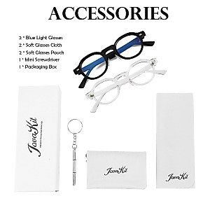 JOVAKIT Trendy Round Blue Light Blocking Glasses for Women Men Retro Vintage Circle Style Non-prescription Computer Glasses (Black+Transparent)