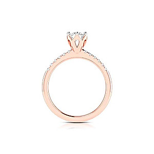 VVS Certified Solitaire Ring with 0.15 Ct Round Natural & 0.39 Ct Center Round Moissanite Diamond in 14k White/Yellow/Rose Gold Engagement Ring for Women | Ceremony Ring for Her (IJ-SI, G-VS2)