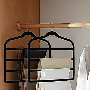 Velvet Pants Hangers Space Saving Hangers Closet Organizer for Jeans Slack Trousers Scarf Tie Pants Rack Leggings Hanger Non-Slip Hangers Multiple Clothes Holder  (Black, 5)