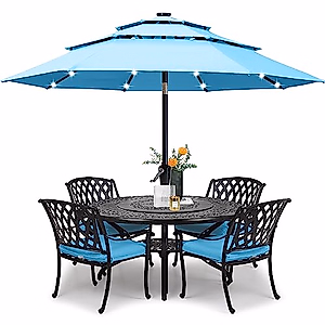 ABCCANOPY Solar Led Patio Umbrellas 3-Tiers 11FT (Turquoise)