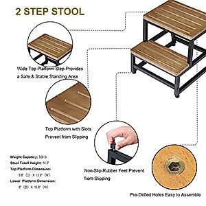 Wooden Step Stools for Kids and Adults, Heavy Duty Bed Steps for High Beds for Adults with Non-Slip Grooves Surface, 2 Step Stool for Bedroom, Kitchen, Bathroom - Holds up to 500 LBS by RORKEE