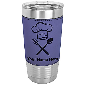 LaserGram 20oz Vacuum Insulated Tumbler Mug, Chef Hat, Personalized Engraving Included (Faux Leather, Dark Purple)