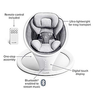 Munchkin® Bluetooth Enabled Lightweight Baby Swing with Natural Sway in 5 Ranges of Motion, Includes Remote Control