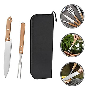 GANAZONO 5 Sets Barbecue and Fork Tools Chef Carving Fork Poultry Serving Fork Camping Reusable Flatware Outdoor BBQ Home Tools Outdoor Barbecue Tool Heavy Grill Travel Wooden Handle
