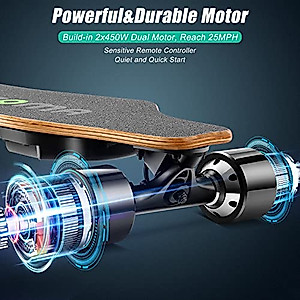 Caroma 900W Electric Skateboards with Remote, 28 MPH Top Speed E Skateboard, 16 Miles Range, 330 lbs Max Load, 12 Months Warranty, Electric Longboard for Adults Teens