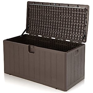 Giantex Outdoor Storage Deck Box Patio Bin - 105 Gallon Indoor/Outside Storage Box with Lockable Lid, Waterproof Storage Chest for Gardening Tools, Supplies, Cushions Storage Container (105 Gallon, Brown)