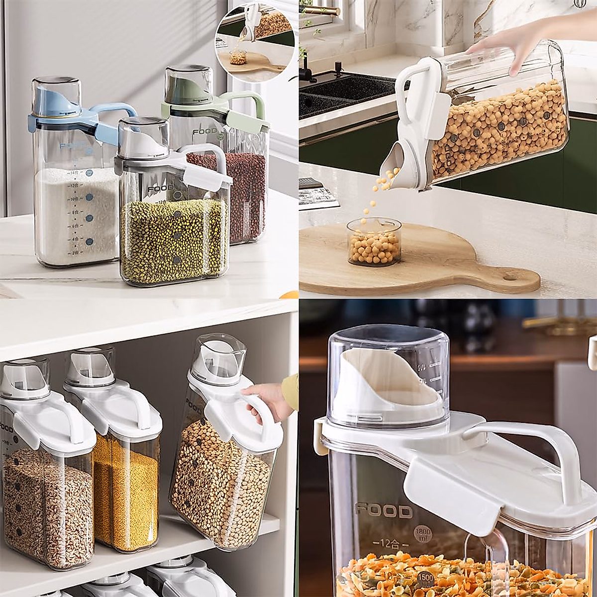 clspro Clear Airtight Food Storage Containers, Dry Food Airtight Container Thicken Plastic Clear Food Storage Box Rice Storage Bin Kitchen Cereal Containers Dispenser (White,1600ML/54OZ)