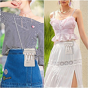 Soleebee Boho One Shoulder Crossbody Phone Bag Small Shoulder Bag Mini Wallet for Women Storage Bag Woven Leather Trim Phone Bag Compatible with Multiple Phone Sizes, Feather