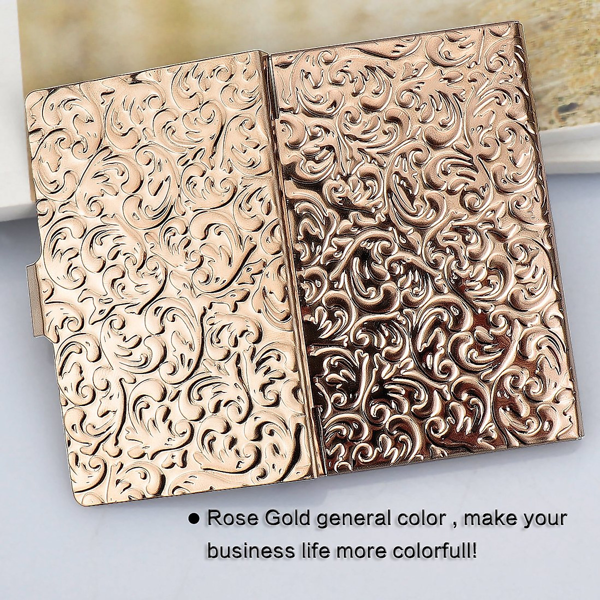 YOBANSA Stainless Steel Sculpture Rose Gold Business Card Holder Credit Card Holder Name Card Case Business Card Case for Men and Women (Rose gold 02)