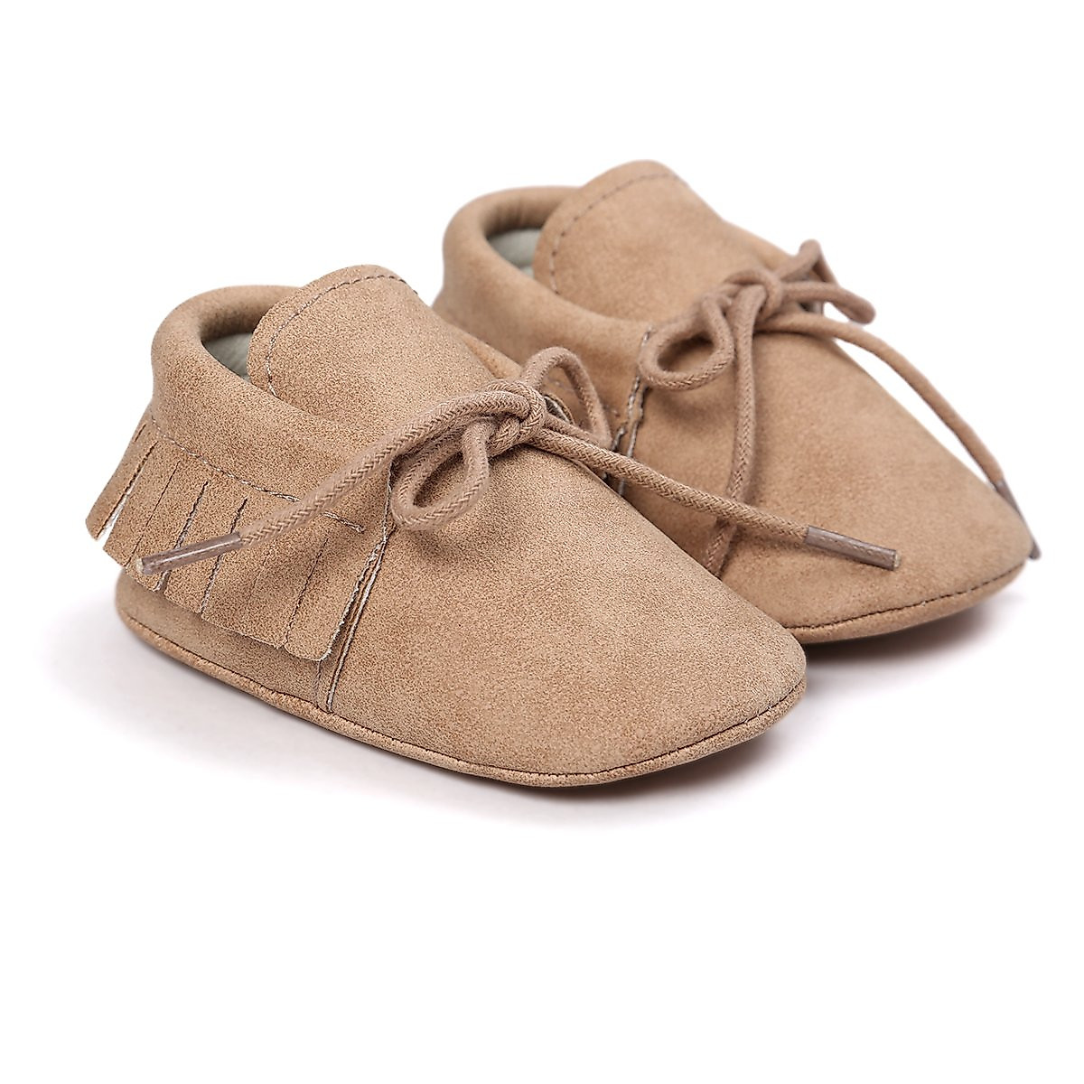 RVROVIC Baby Boys Girls Moccasins Soft Sole Tassels Prewalker Anti-Slip Shoes (S:0~6 Months, PU Khaki)