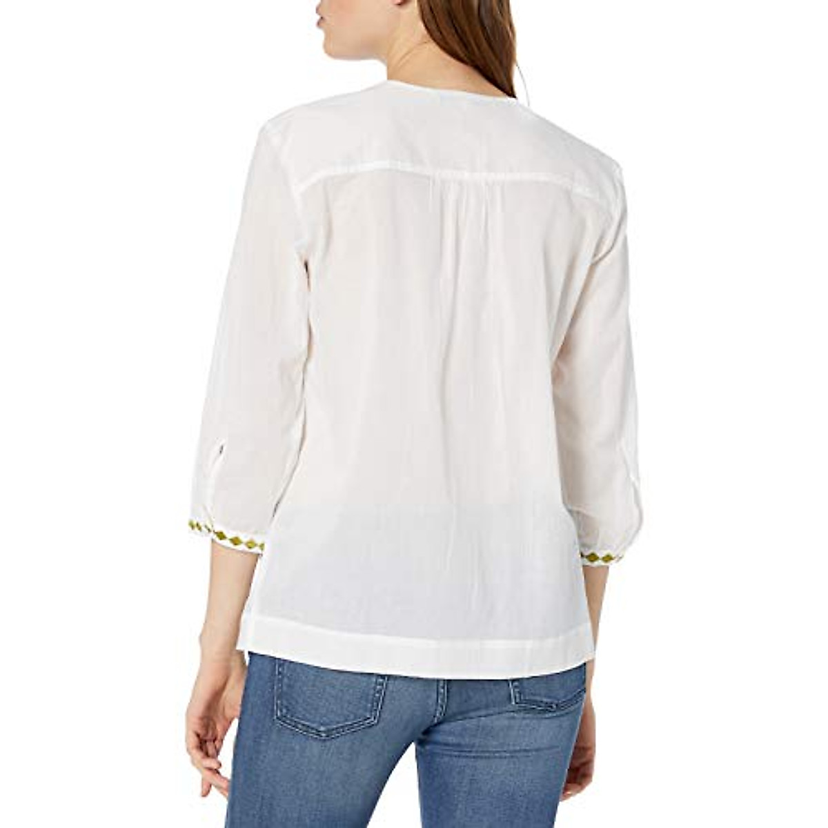 Trina Turk Women's Renzo Zig Zag Embroidered Top, White wash, S