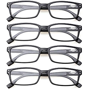 Kerecsen READING GLASSES 4 Pack Spring Hinge Comfort Readers Plastic Includes Sun Readers (4 Pack Black, 1.25)