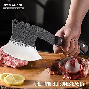 Handmade Meat Bone Cleaver Knife, Hand Forged Butcher Knife Axe, Heavy Duty Full Tang Bone Chopper Axe For Kitchen Outdoor BBQ, High C