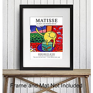 Matisse Poster Cat Wall Decor - 8x10 Mid Century Modern Wall Decor - Minimalist Wall Art - Abstract Art - Aesthetic Room Decor Gallery Wall Art - Cat Wall Art - Boho Bohemian Decor - Cat Themed Gifts