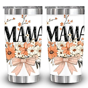 FOCIUZTA 20oz MAMA Floral Ribbon Tumbler with lid, Travel Coffee Cup, Ideal for Easter, Mother Day, and birthday gifts