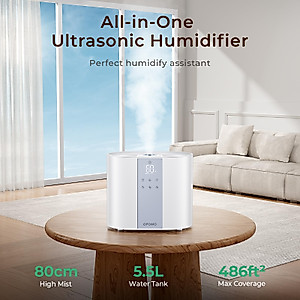 OPOWO Humidifier for Bedroom Cool Mist for Plants, 5.5L Top Fill Air Humidifier for Large Room, Essential Oil Diffuser, Lasts up to 55H, Sleep Mode, Timer, Touch and Remote Control, Auto Off