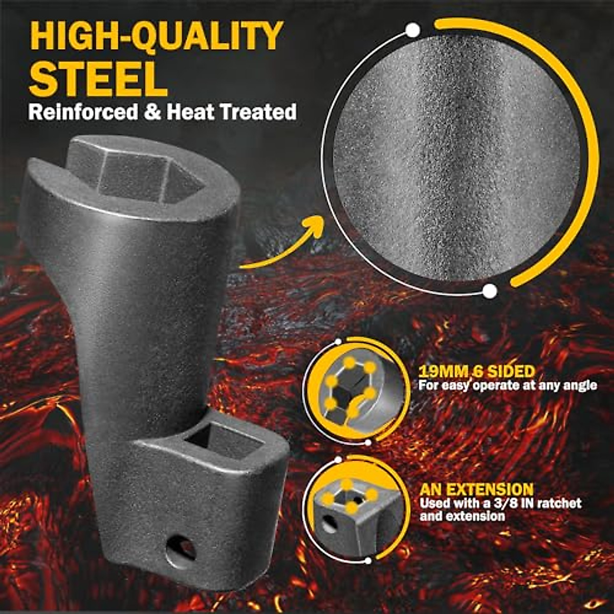 E-cowlboy 19MM High Pressure Fuel Line Socket Tool for Detroit Diesel DD13 DD15 DD16 Alternative to W47058090900