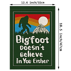 Funny Camper Garden Flags Bigfoot Doesn't Believe In You Either Vertical Double Sided Camping Trailer RV Yard Decorations 12.5x18 Inch