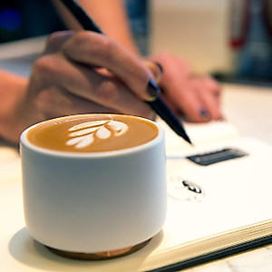 Fellow Monty Milk Art Coffee Cups - Double Wall Ceramic Cappuccino Mug, Matte White with Copper Base, 6.5 oz Cup