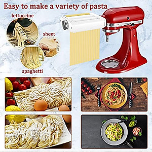 Pasta Maker Attachment for All Kitchenaid Mixers,Noodle Ravioli Maker Kitchen Aid Mixer Accessories 3 in 1 Pasta Attachments Included Pasta Roller Spaghetti Cutter Fettuccine Cutter and Cleaning Brush