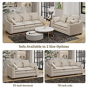 Dolonm Living Room Sectional Sofa Set, Modern Loveseat and Sofa with Double Layers Uphlostered Cushion and Sturdy Wooden Legs, Comfy 2 Pieces Home Sofa Set Living Room Beige Fluffy Couch