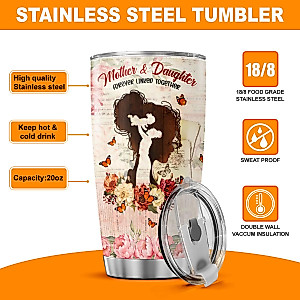 Floral Tumblers For Insulated Coffee Handle Funny Women Flower Mothers Day Cups Mama, Mother Daughter, Tumbler 20 Oz With Lid And Straw, Mom Gifts