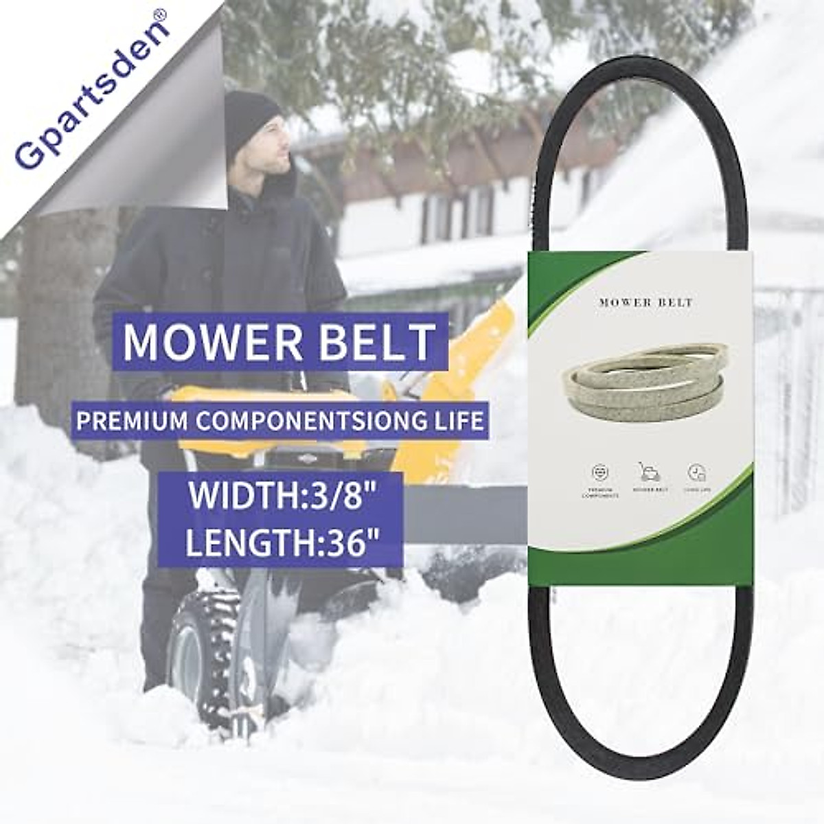 Gpartsden 954-04201A 754-04201 Wheel Drive Belt 3/8" x36"Replacement for MTD Troy-Bilt Yard-Man 754-04201A 954-04201 Two-Stage and Three Stage Snow Thrower