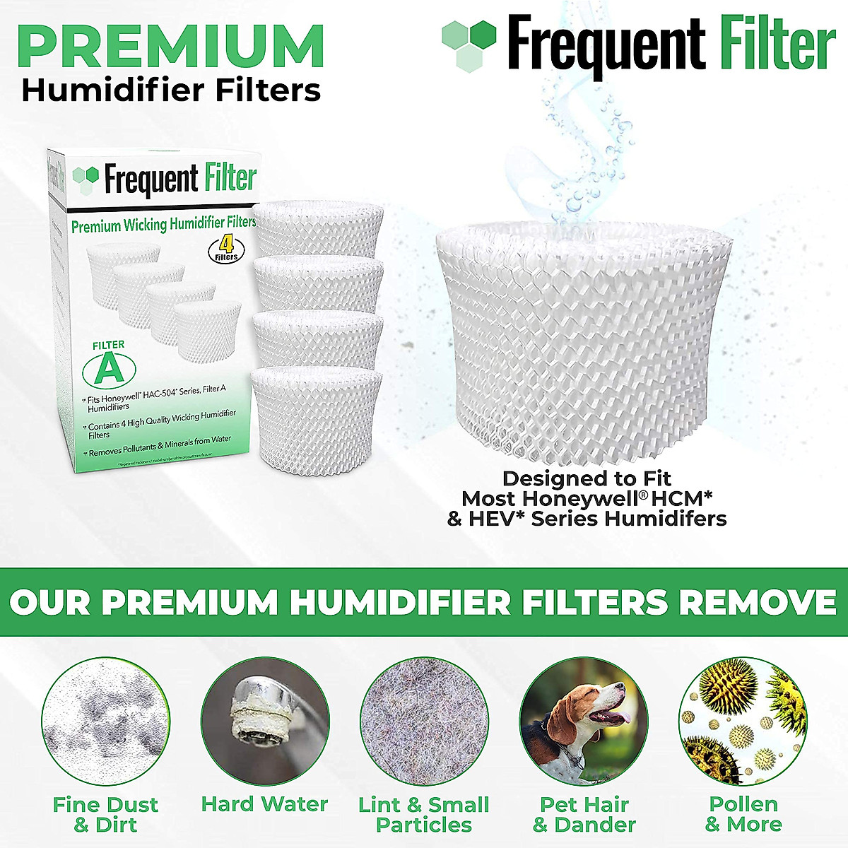 Frequent Filter Compatible/Replacement for Honeywell HAC504 Filter A Germ Free Cool Mist Wicking Humidifier Filter. Fits HCM 350, HCM350w, HCM350, Quietcare Tower. Fits HAC 504, 504AW - (Pack of 6)