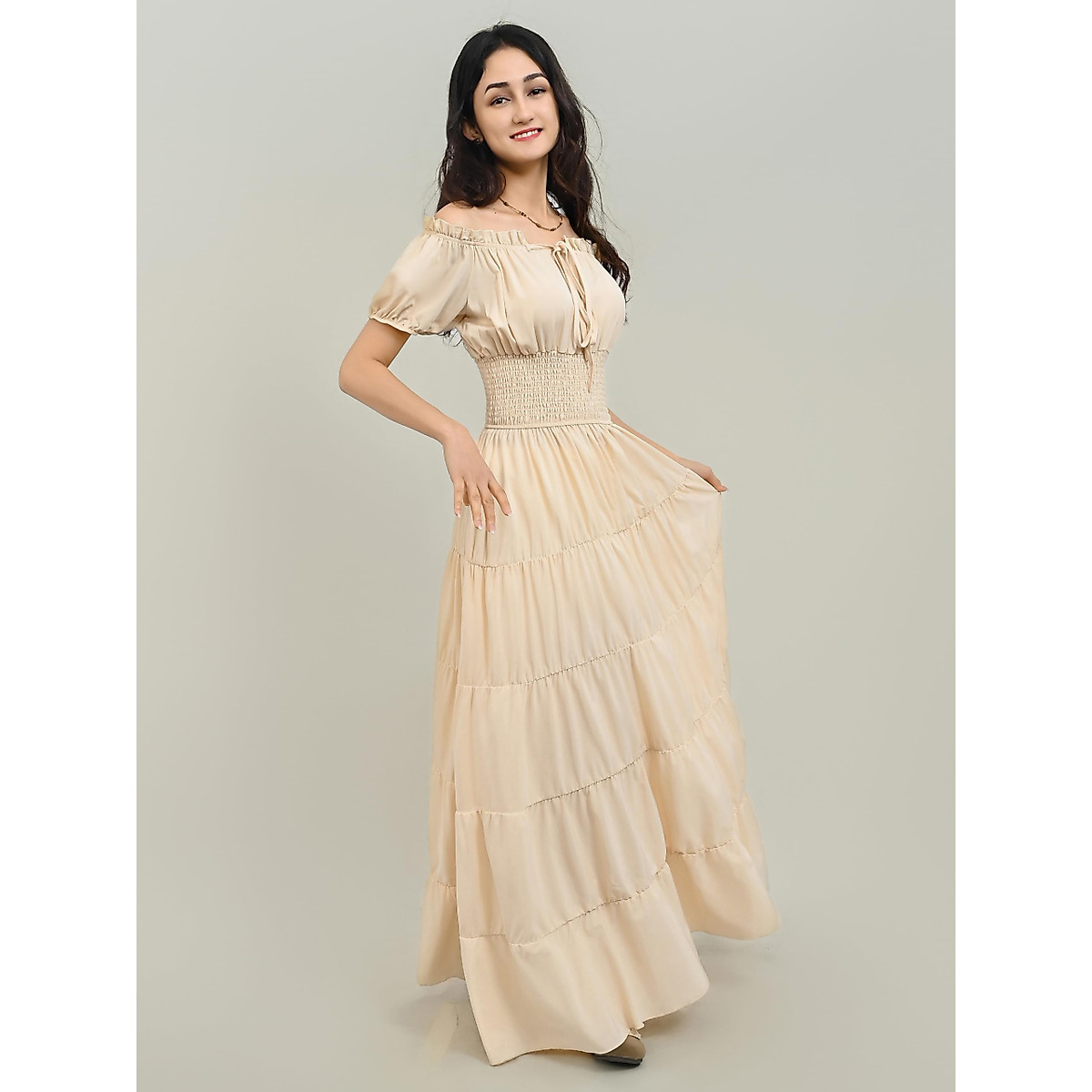 Zhitunemi Renaissance Costumes Women Medieval Chemise Dress Under Dress Peasant Irish Beige S