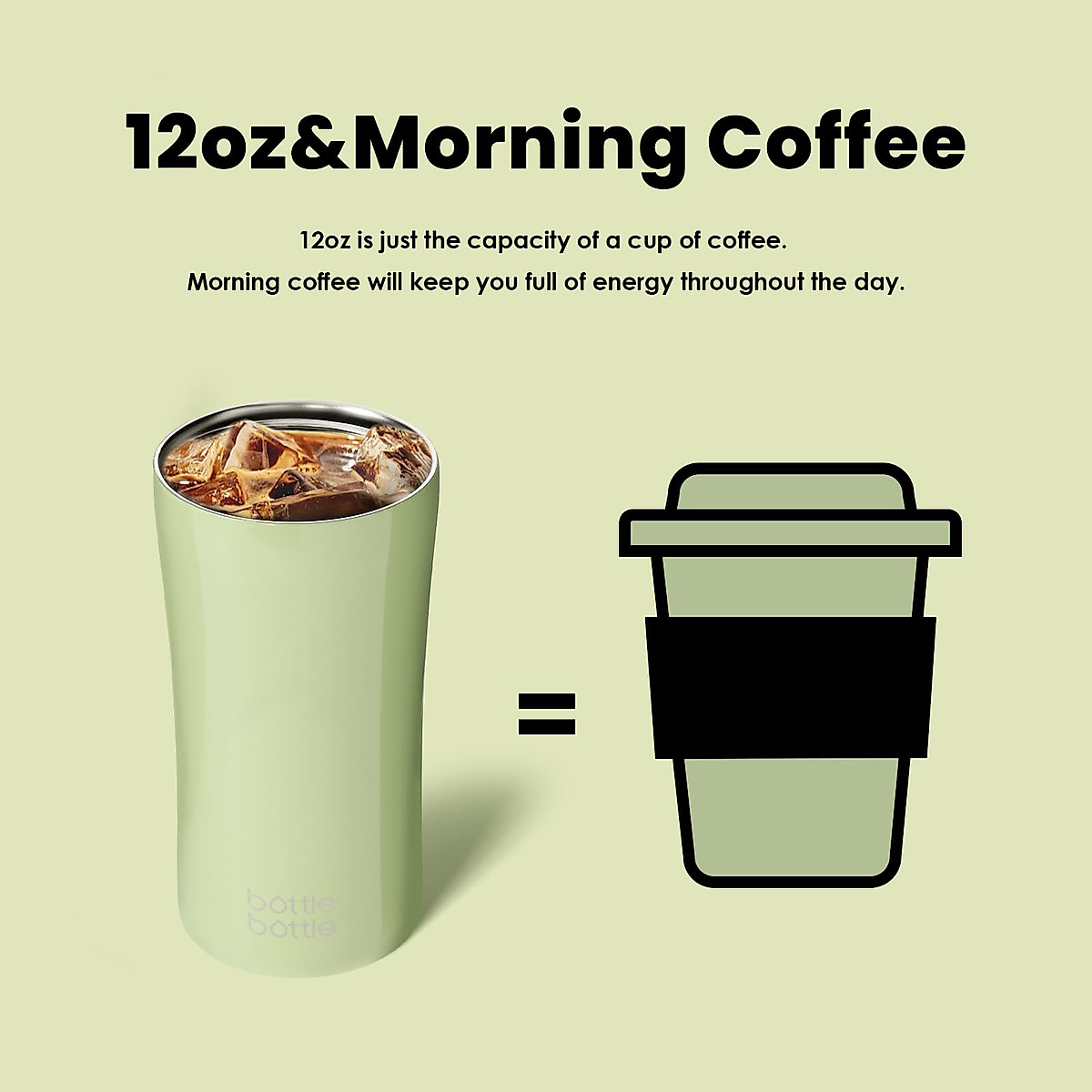 BOTTLE BOTTLE Insulated Coffee Tumblers with Dual-use Lid and Straw Double Walled Iced Travel Coffee Mug for Woman and Man 12oz Stainless Steel Tumbler with Handle（avocado green）