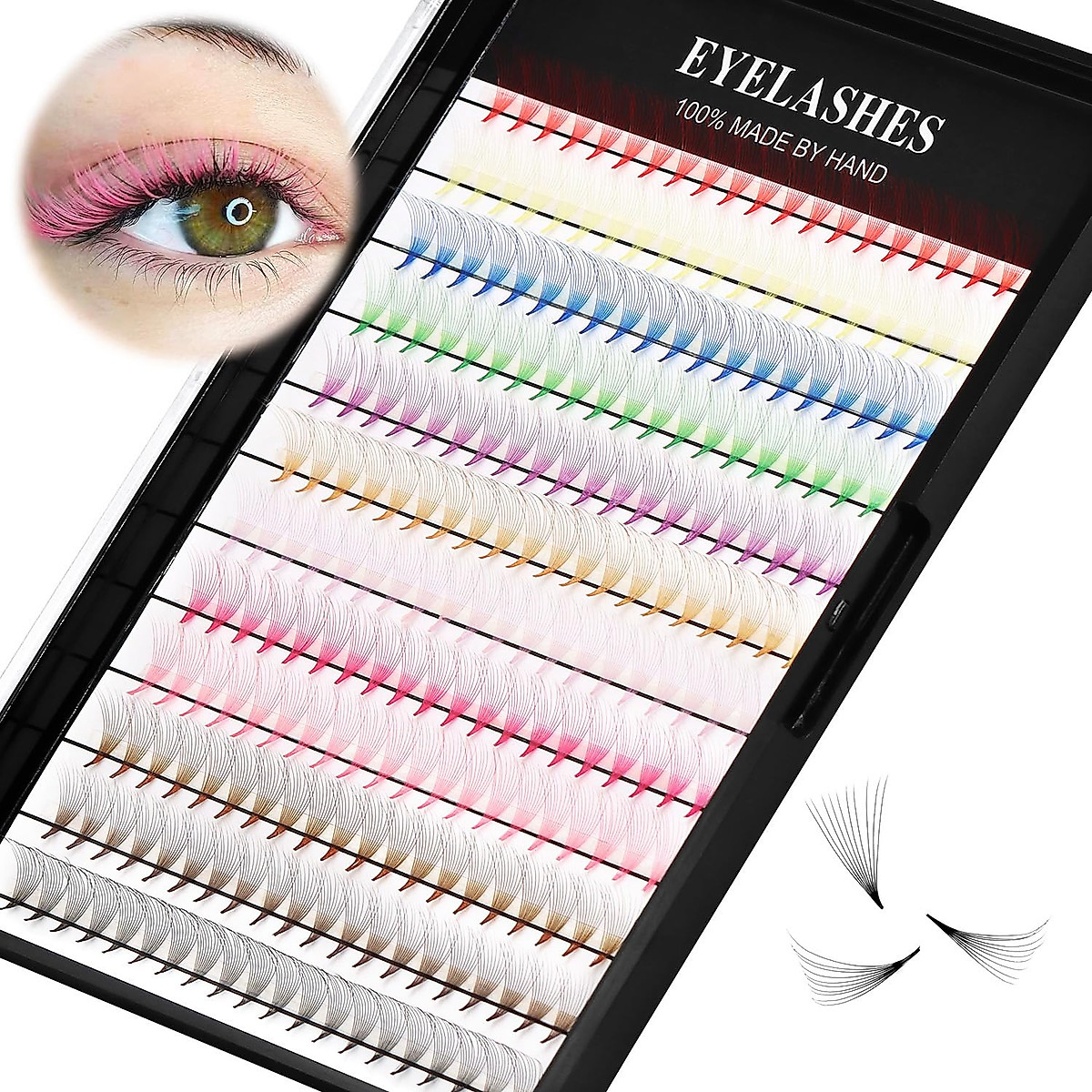 Hannahool 12 Colors Mix 240pcs 10D Premade Fans Nature Long Volume Eye Lashes Extensions Soft and Light Weight Colorful Individual False Eyelashes Cluster 8-16mm to Choose (12mm)