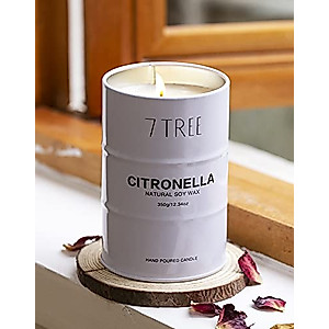 Citronella Candle Outdoor, Garden Citronella Oil Scented Candle, Large Soy Wax Tin Candle for Indoors, Outdoors, Garden,Camping, 60 Hours Long Burning, 12.34Oz White