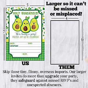 Trio of Avocados Holy Guacamole Fiesta Themed Birthday Party Invitations, 20 5x7 Fill In Cards with Twenty White Envelopes by AmandaCreation