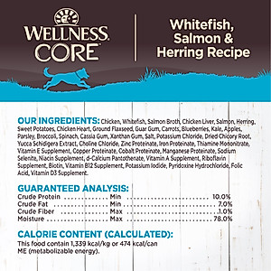 Wellness CORE Natural Wet Grain Free Canned Dog Food, Whitefish, Salmon & Herring, 12.5-Ounce Can (Pack of 12)